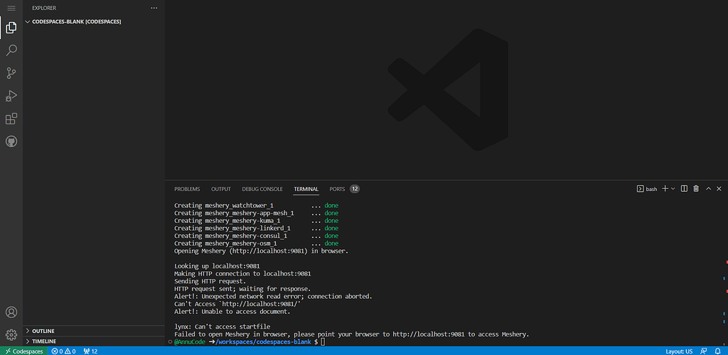 Trying to run Meshery server on GitHub Codespace - Meshery - Layer5 ... Trying to run Meshery server on GitHub Codespace - Meshery - Layer5 ...